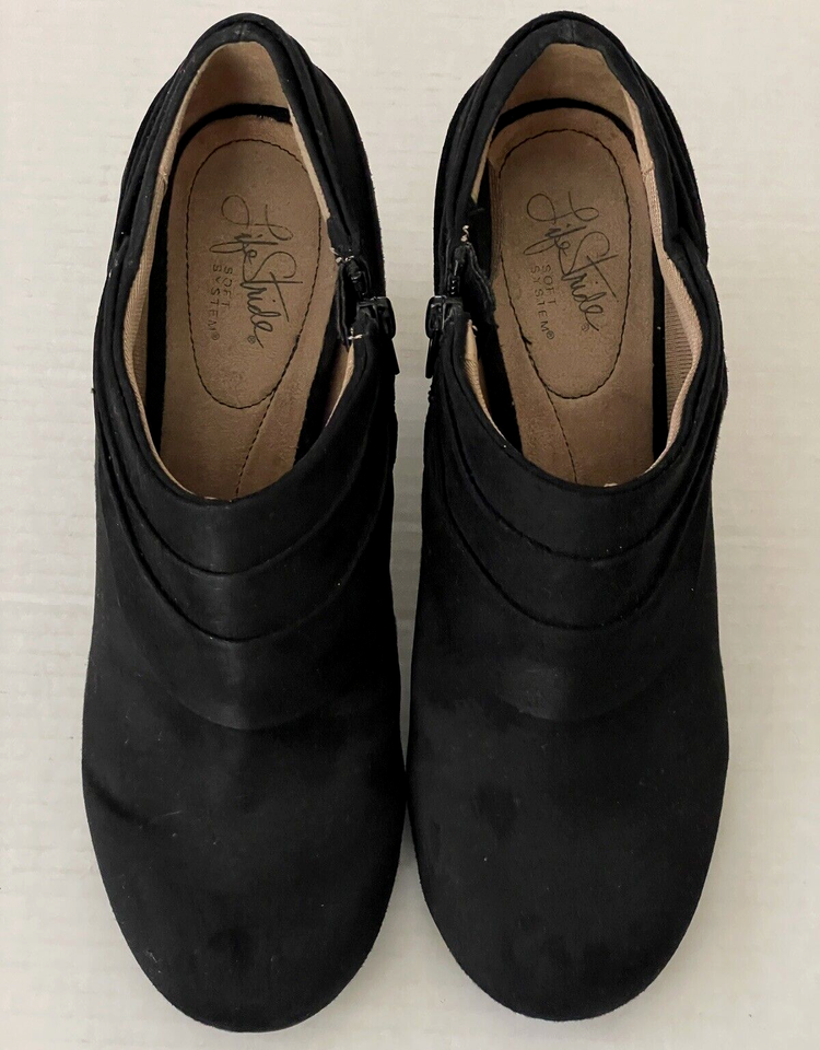LifeStride Soft System Black Ankle Booties Side Zip Women's Size 9M ...