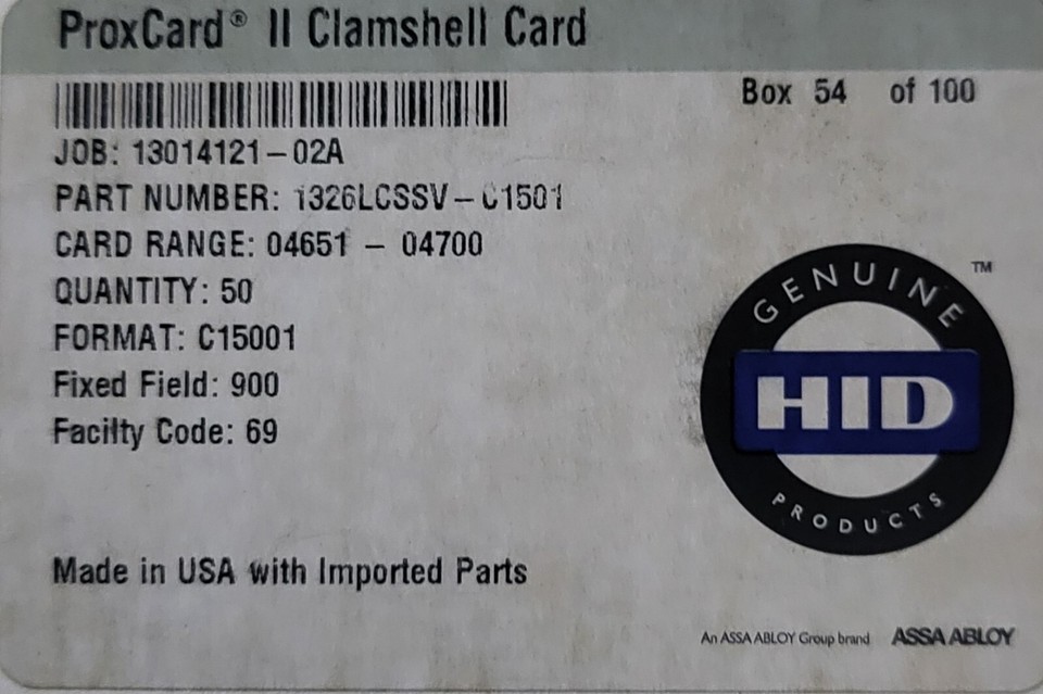 36 Keyscan HID-C1325 36 Bit Printable | eBay