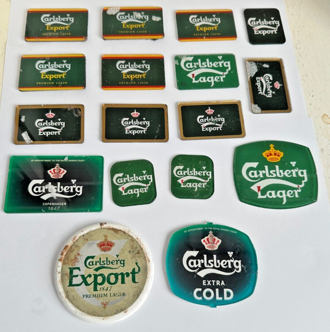 JOB LOT OF 17 CARLSBERG LAGER FLAT PUMP BADGES - PUB HOME BAR BEER ALE ...