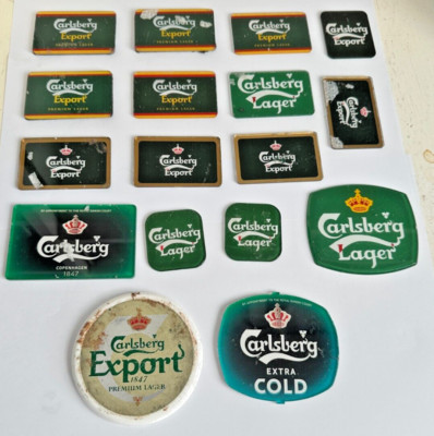 JOB LOT OF 17 CARLSBERG LAGER FLAT PUMP BADGES - PUB HOME BAR BEER ALE ...