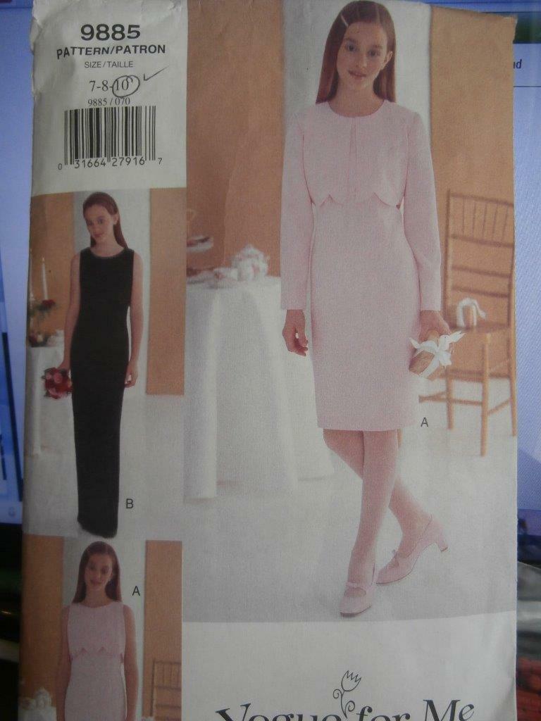 Vogue Sewing Pattern 9885 Girl's Dress 7 8 10 | eBay