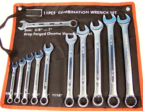 11pc SAE COMBINATION Open End Box WRENCH Set combo w/ Pouch BIG upto 1 ...