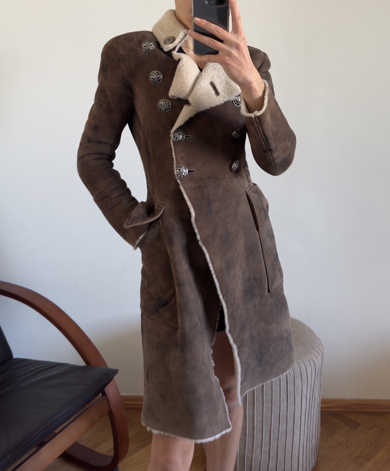 3,5k Gorgeous Authentic Balmain Buttons Shearling Leather Coat Jacket ...