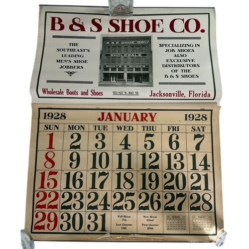Antique 1928 WALL CALENDAR for Small Business B&S Shoe Co from ...