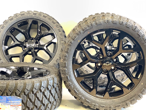 22" INCH RIMS TIRES FIT CHEVY GMC SNOWFLAKE OFFROAD gloss BLACK WHEELS ...