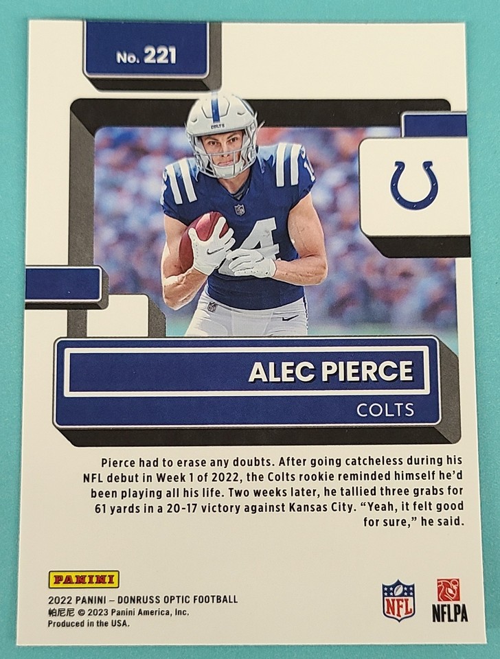 2022 Donruss Optic RC #221 Alec Pierce Indianapolis Colts FOOTBALL Card ...