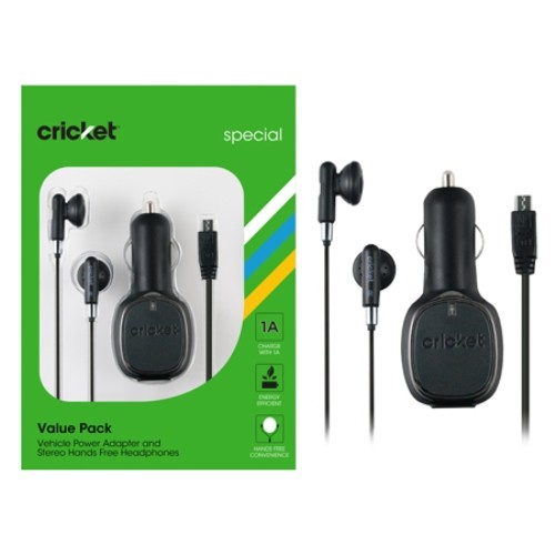 Cricket Value Pack – 3.5mm Stereo/1000 mA Car Charger/Micro USB Data ...