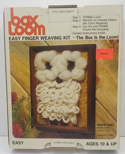 Vintage Box Loom Easy Finger Weaving Kit - SNOW OWL 8 x 10" NEW Weaving ...