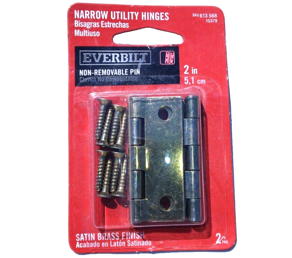 (NEW) 2 Pack Everbilt Narrow Utility Hinges Satin Brass Finish 613 568 ...