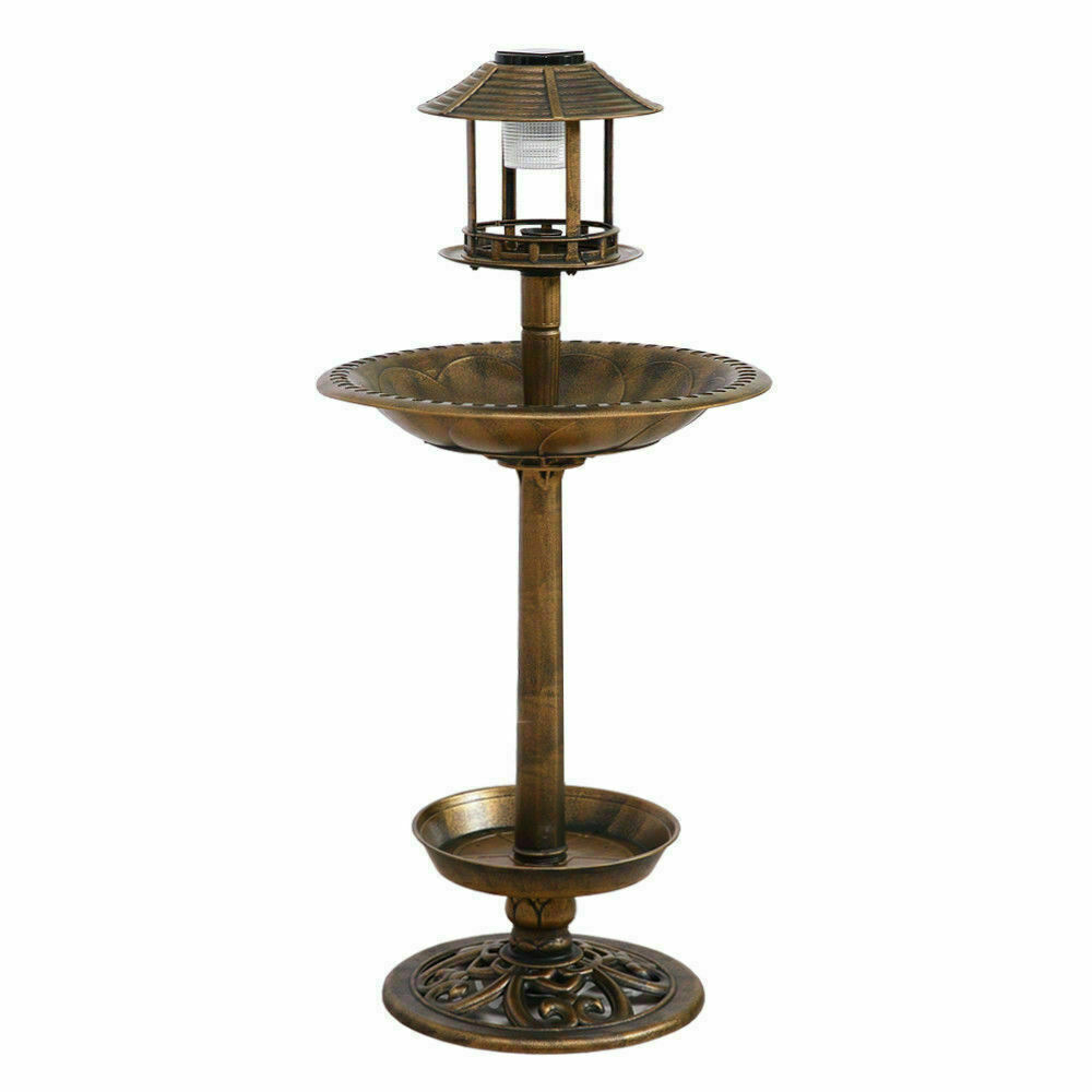PaWz Bird Bath Feeder Feeding Food Station Solar Light Outdoor Garden ...