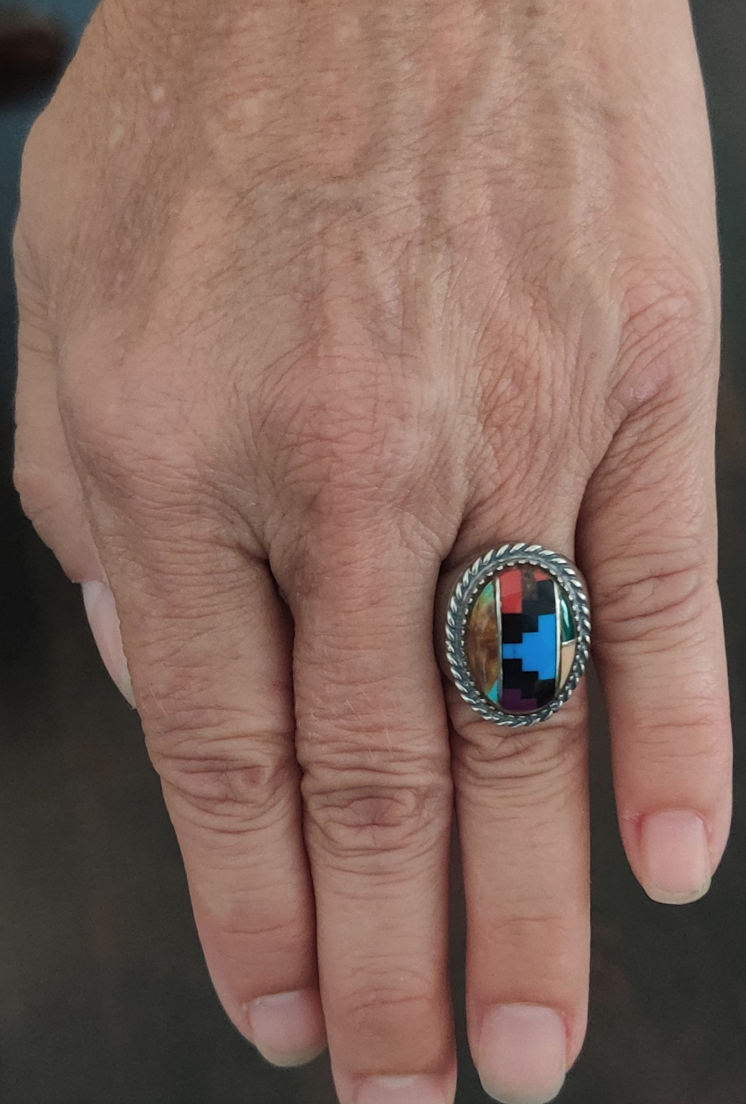 Verna Blackgoat Navajo Sterling & Multi-Gem inlay ring size 8 Unisex 10 ...