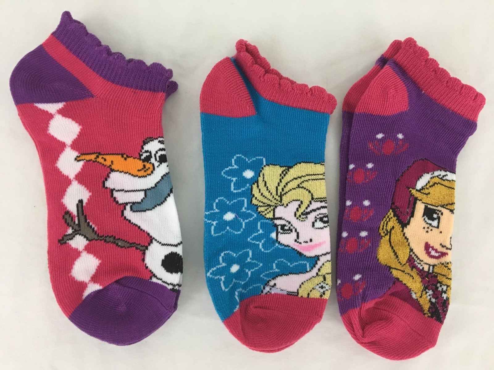 12 Pair Disney Frozen Socks Low Cut Ankle Elsa Anna Olaf Sizes SM or ML ...