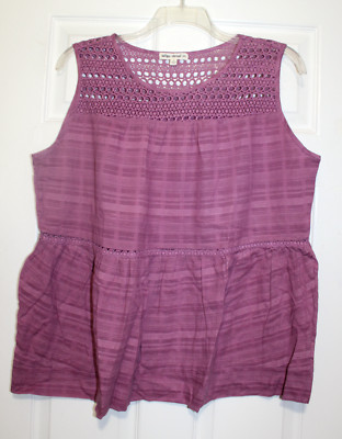 Indigo Thread 1X Plus Purple Lace Yoke Sleeveless BOHO Tank Top New | eBay