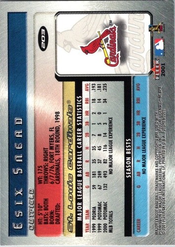 2001 Fleer Futures Bright Futures #203 Esix Snead | eBay