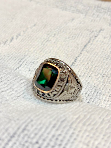 Jostens silver tone Army Military Ring with Green Stone, size 9 | eBay