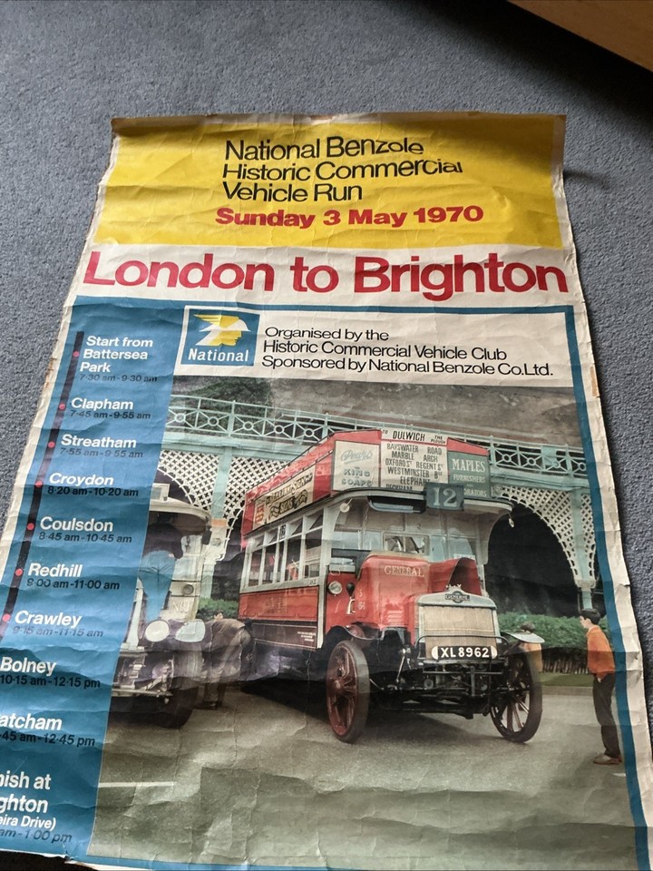 Original Vintage 1970s London to Brighton British Bus Run Poster | eBay UK