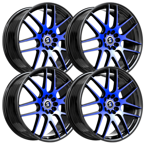 (Set-4) Spec-1 SP-65 17x8 4x100/4x114.3 42mm Black Blue wheels rims 17 ...