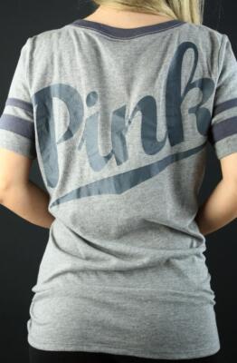 Victoria's Secret PINK V Neck Short Sleeve Perfect Tee Cursive Graphic ...