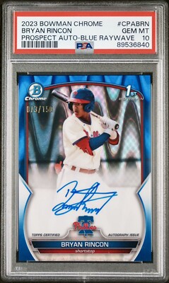 PSA 10 GM 2023 Bowman 1st Chrome BRYAN RINCON Auto Blue Wave Refractor ...
