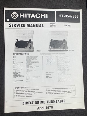 Hitachi HT-354 356 Server Manual Direct Drive Turntable Photocopy | eBay