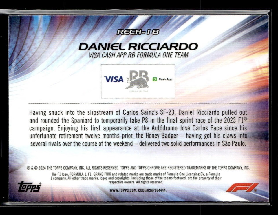 2024 Topps Chrome Formula 1 #RECH-18 Daniel Ricciardo Re-Charged card ...