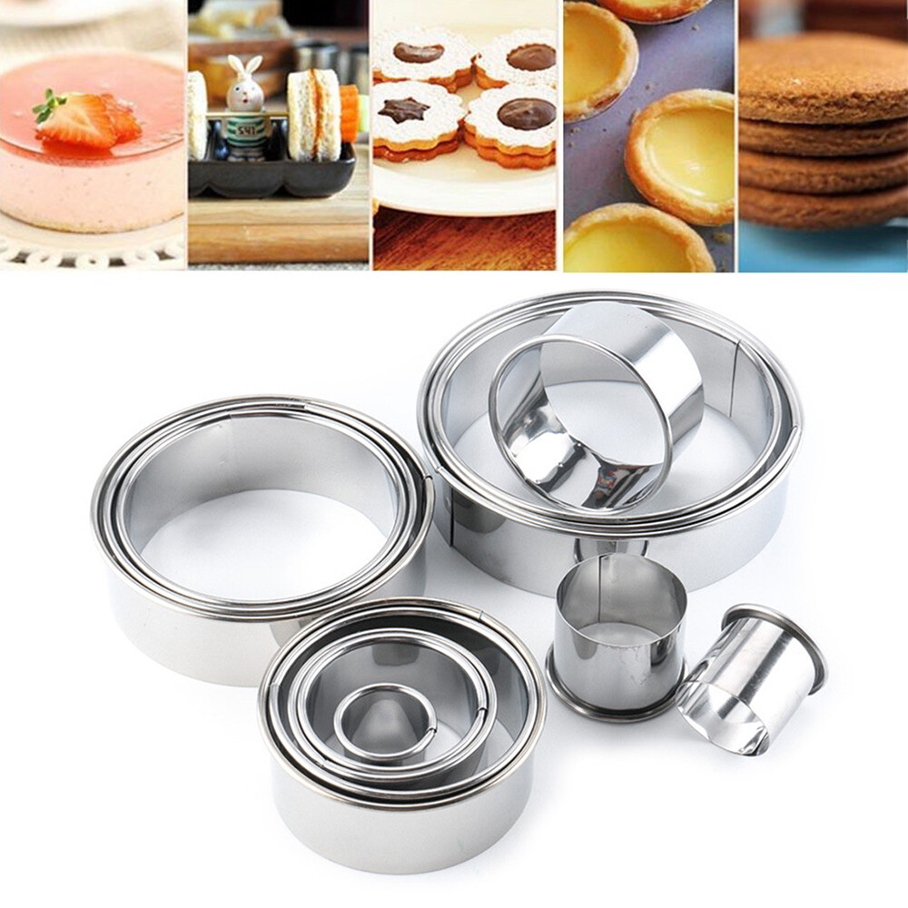 14PCS Stainless Steel Cake Cookie Round Mold Set Baking Dough Cutter ...