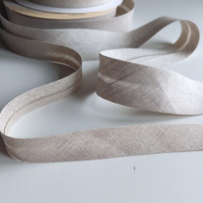 Beige Natural Bias Binding Fold Over Tape Linen Cotton Blend - 18mm ...