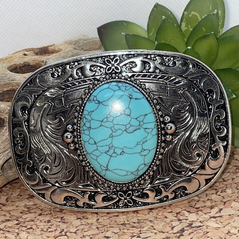 Turquoise Stone Silver Western Southwest men women unisex Belt Buckle ...