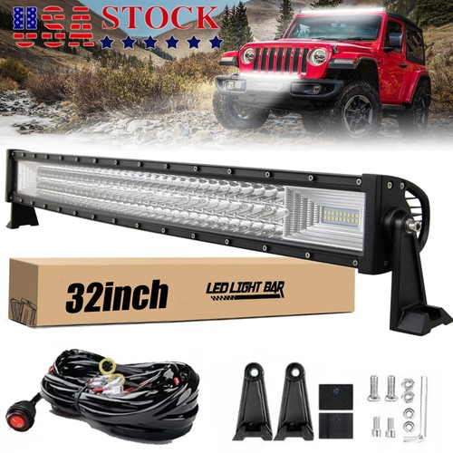 32 Inch LED LIGHT BAR Tri Row Spot Flood Combo Truck Offroad 4WD ATV ...