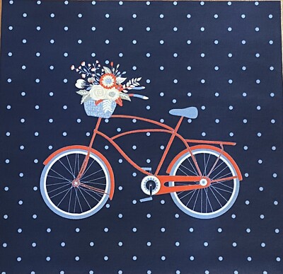 ONE RED WHITE & BLUE "SUNDAY RIDE" INDOOR OUTDOOR BICYCLE PRINT FABRIC ...