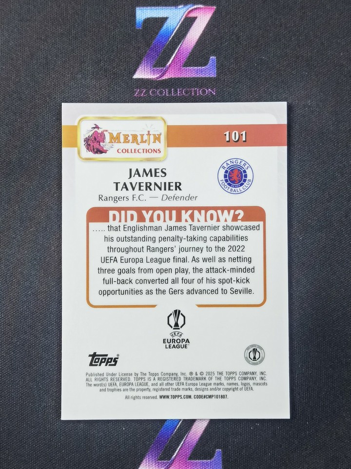 2024-25 Topps Merlin UEFA James Tavernier 051/199 Pink Atomic Refractor ...