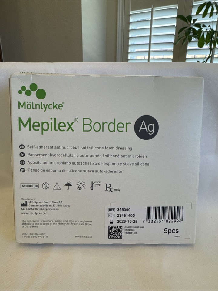 Molnlycke Mepilex Border Ag Self-Adherent 5 Pcs/Box 4" x 4", 395390 ...