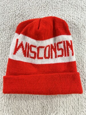 Vintage University Wisconsin Badgers Brim Beanie Knit Hat Cap NCAA Red ...