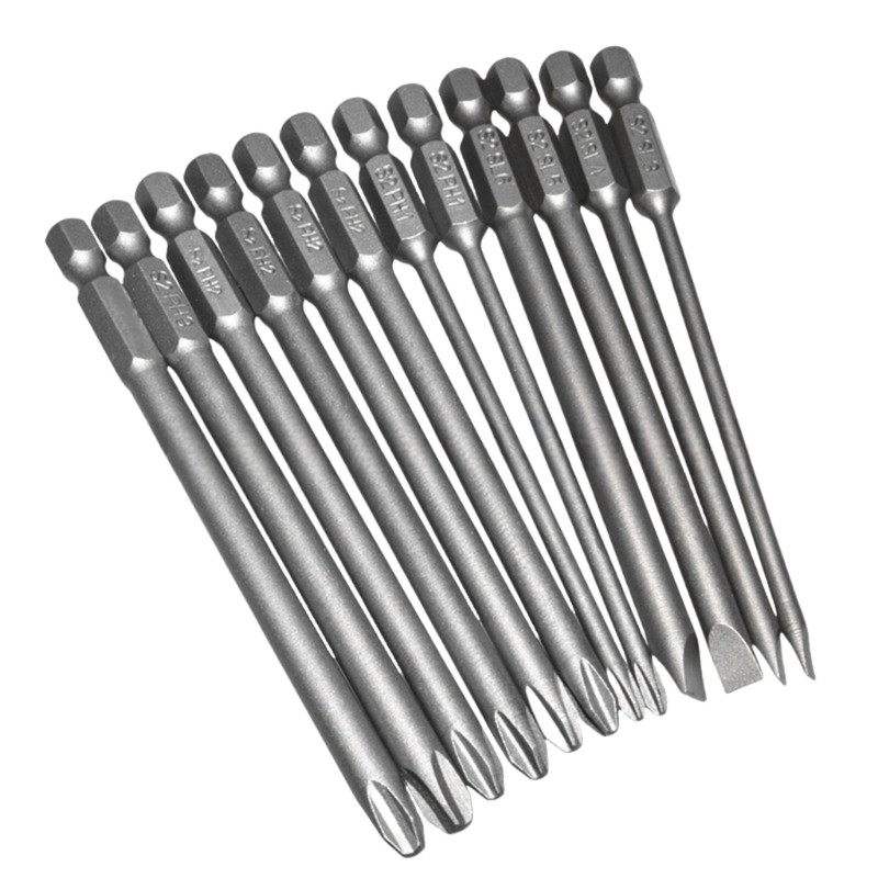 12pcs 100mm Slotted Long Screwdriver Bit Set with Hex Shank for ...