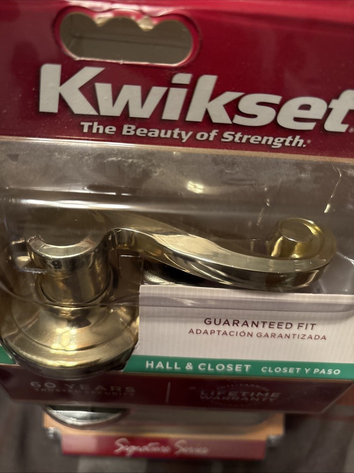 KWIKSET Hall & Closet Lever Door Handle Set Polished Brass Lido 97200 ...