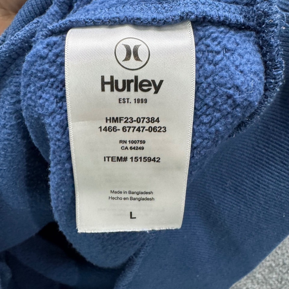 Hurley Hoodie Men's L Blue Graphic Logo Sweatshirt Pullover Casual ...