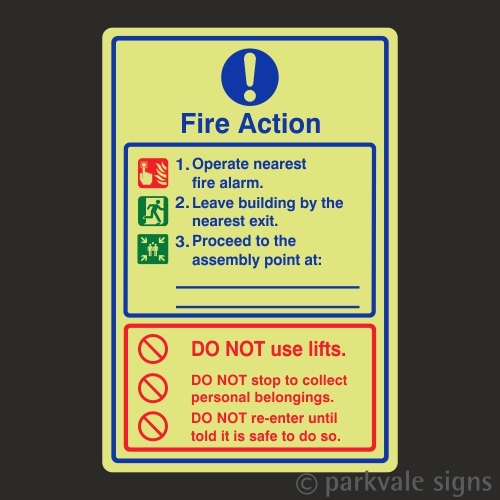 Photoluminescent Fire Action Sign (7925) | eBay