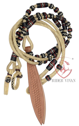 Romal Reins Natural & Black, 20 plaits Romal Reins, 48" Braided Romel ...