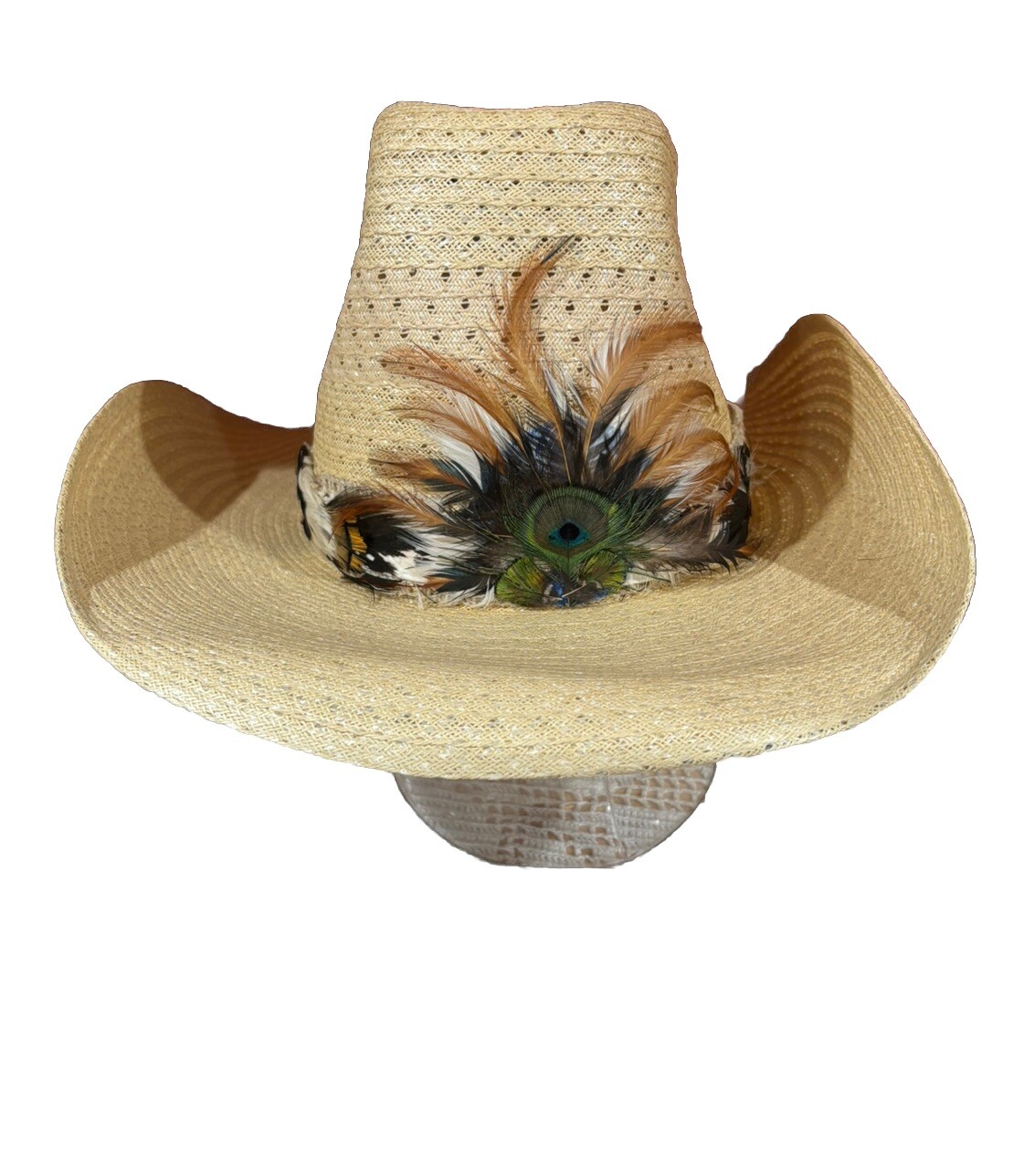 Dorfman Pacific Studs! Cowboy Hat L (7 3/8) W Bonus Peacock Feather ...