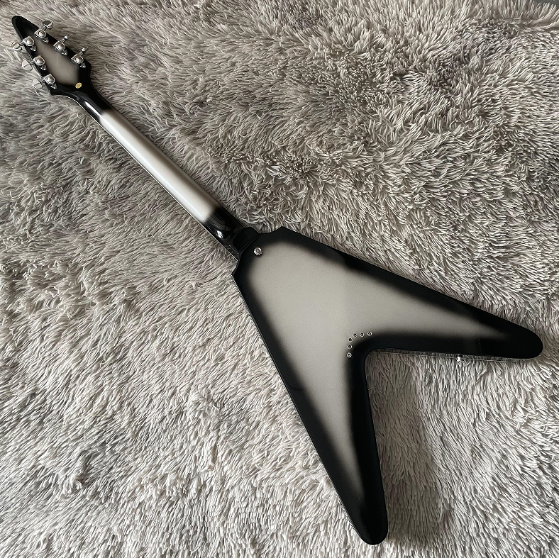 Flying V Electric Guitar Silver Burst Bone Nut Strings Thru Body Free ...