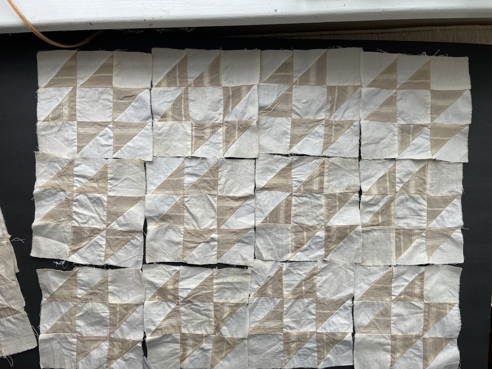 lot 45 quilt blocks 6"sq shirting fabric half square triangle 1940s? | eBay