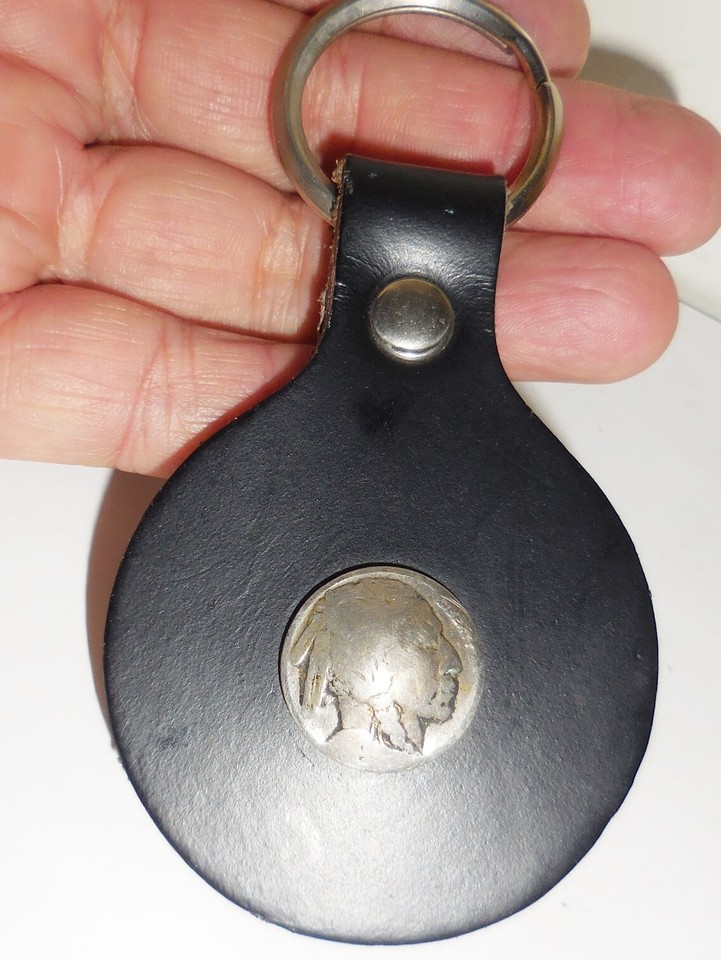 VINTAGE USA BUFFALO NICKEL INDIAN HEAD COIN KEY RING KEY LEATHER DESIGN ...
