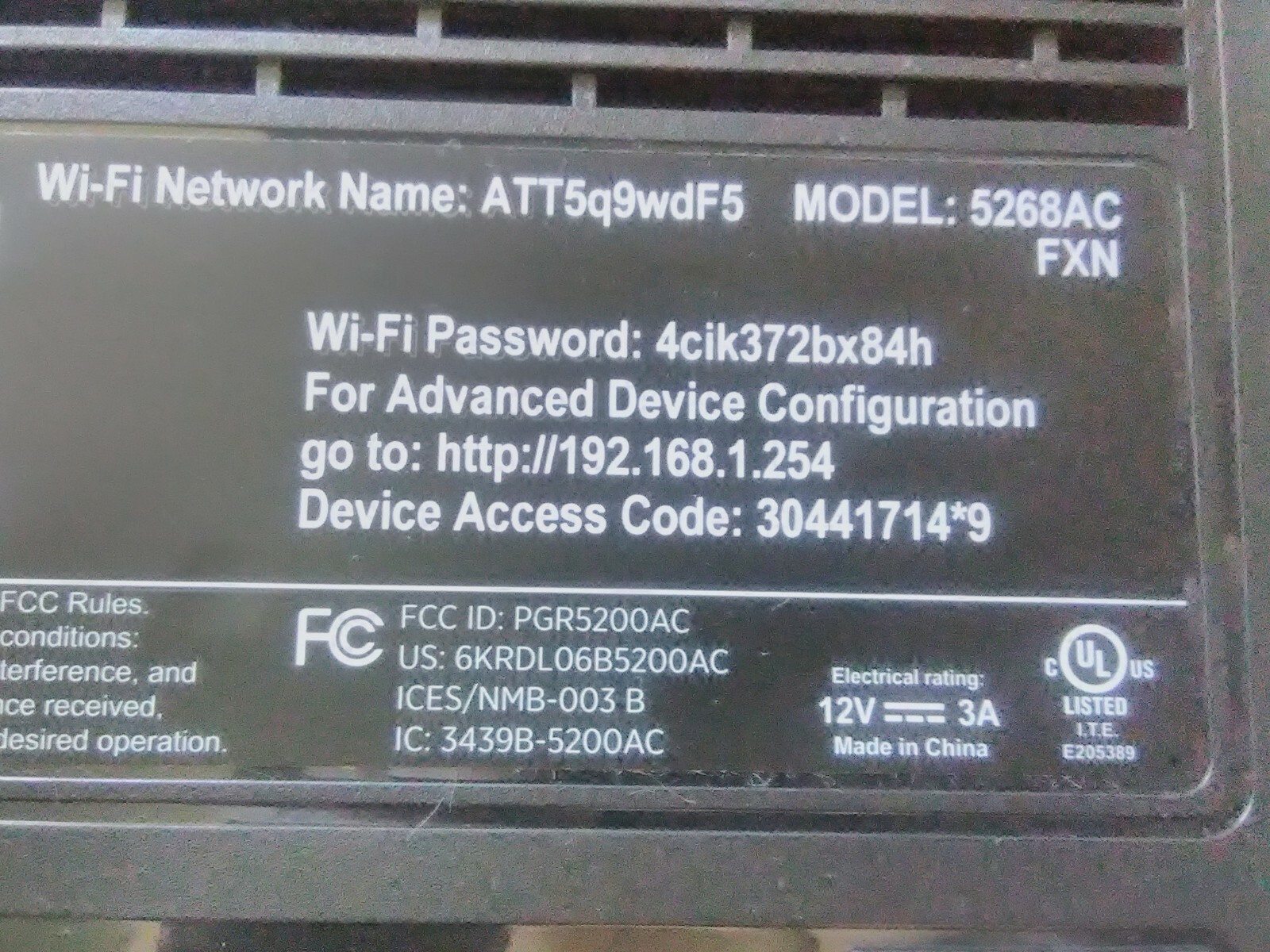 AT&T UVerse 5268ACFXN DSL Wireless Wi-fi Modem Router + AC Adapter ...