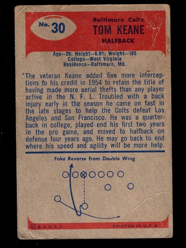 1955 BOWMAN #30 TOM KEANE COLTS POOR | eBay