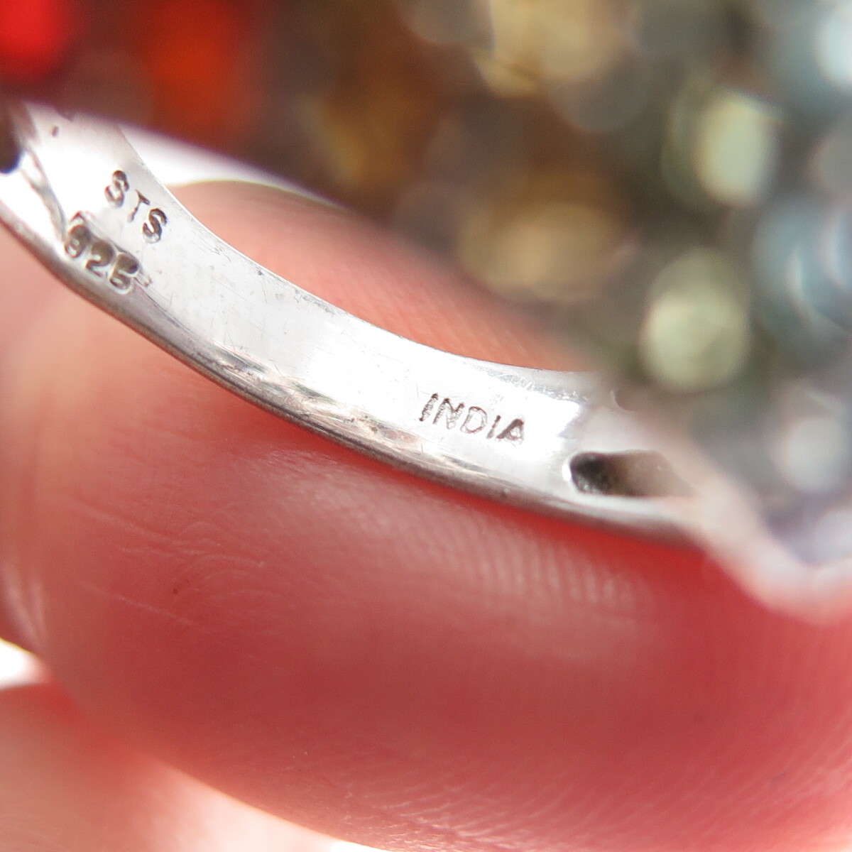 CHUCK CLEMENCY 925 Sterling Silver Real Round-Cut Multi-Color Gem Ring ...