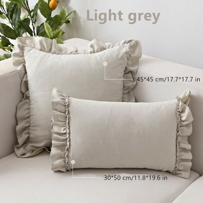 Suede Cushion Case Ruffle Frill Pillowcase Cover Lolita Princess Grey ...