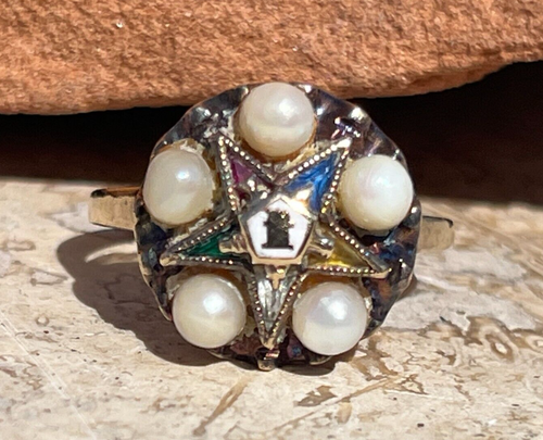 Vintage 10k Solid Yellow Gold w/ Pearls Mason Masonic Order of Eastern ...