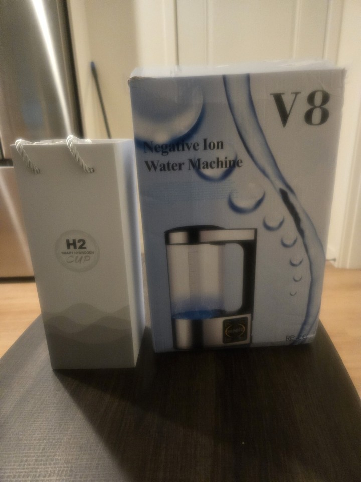 Negative V8 Ion water machine; glass H2 water pitcher and bottle from ...