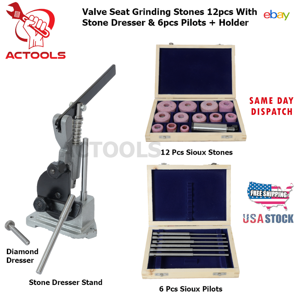 Valve Grinding Seat Stones 12 Pcs With Stone Dresser & Pilots 6 pcs ...
