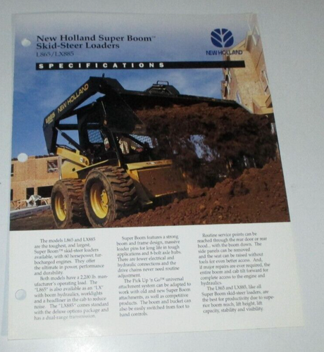 New Holland L865 LX885 Skid Steer Loader Specifications Sales Brochure NH 1994 | eBay